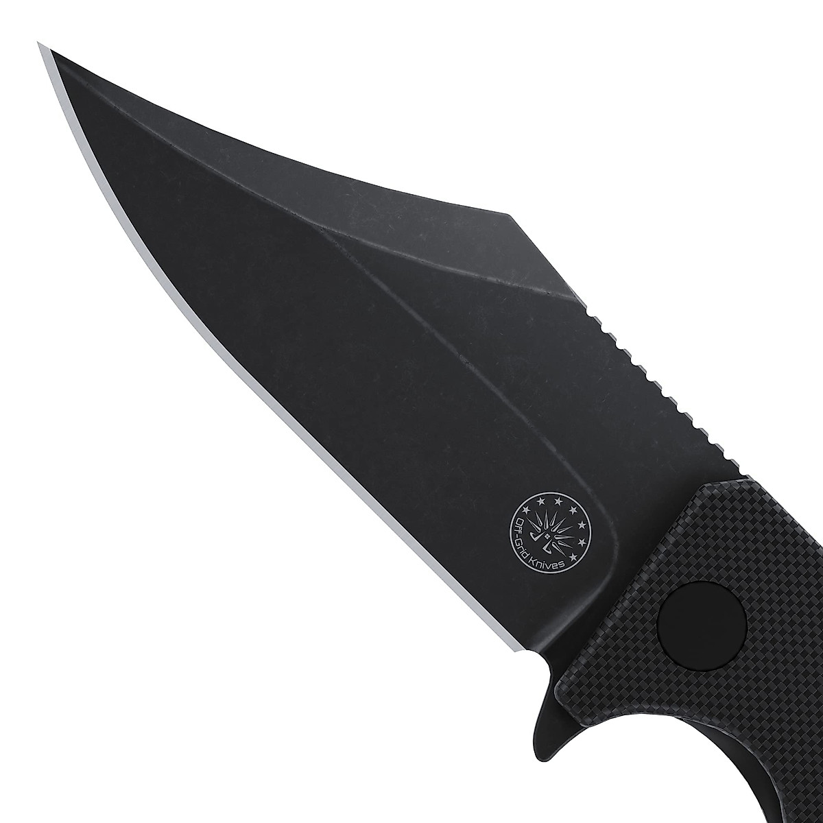 Off-Grid Knives - Caiman EDC, D2 Bowie Blade Folding Knife w/ G10 Scales, Bearings, Deep Clip, Left or Right Hand Carry