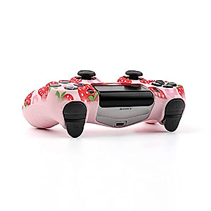 RALAN Pink Controller Skins for PS4, Fruit Silicone Controller Cover Skin Protector Compatible /PS4 Slim/PS4 Pro Controller with 2 Cute Thumb Grips Caps