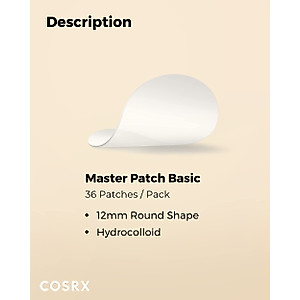 COSRX Master Patch Basic, Overnight Acne Patch Hydrocolloid, Blemish Spot Sticker for Face, Strong adhesion & Thicker Spot Cover, 1 Sizes (36 Count)
