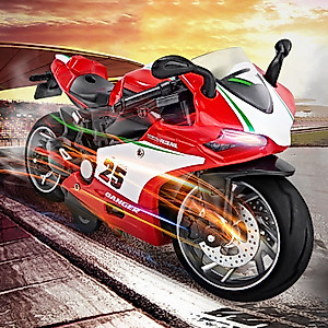 Gilumza Pull Back Motorcycle Toys, Pullback Gift with Music Light, Race Motorcycles Toy for Boys Kids Age Over 3 4 5 6 7 8 Year Old (Redwhite)