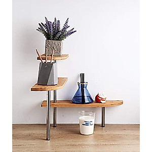 HYNAWIN 3-Tier Bamboo Corner Shelf-Kitchen Bathroom Office Countertop Storage Organizer, Standing Shelving Unit,Spice Rack Desk Bookshelf Display Shelves Space Saving-Creative Adjustable Rack