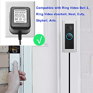 24V Video doorbell Power Transformer, Compatible with Nest Hello, Wyze, Eufy, and Ring Video doorbells. Line Length 26 feet Black（1Pcs）