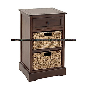 Deco 79 Wood 2 Baskets and 1 Drawer Storage Unit, 16" x 13" x 28", Brown