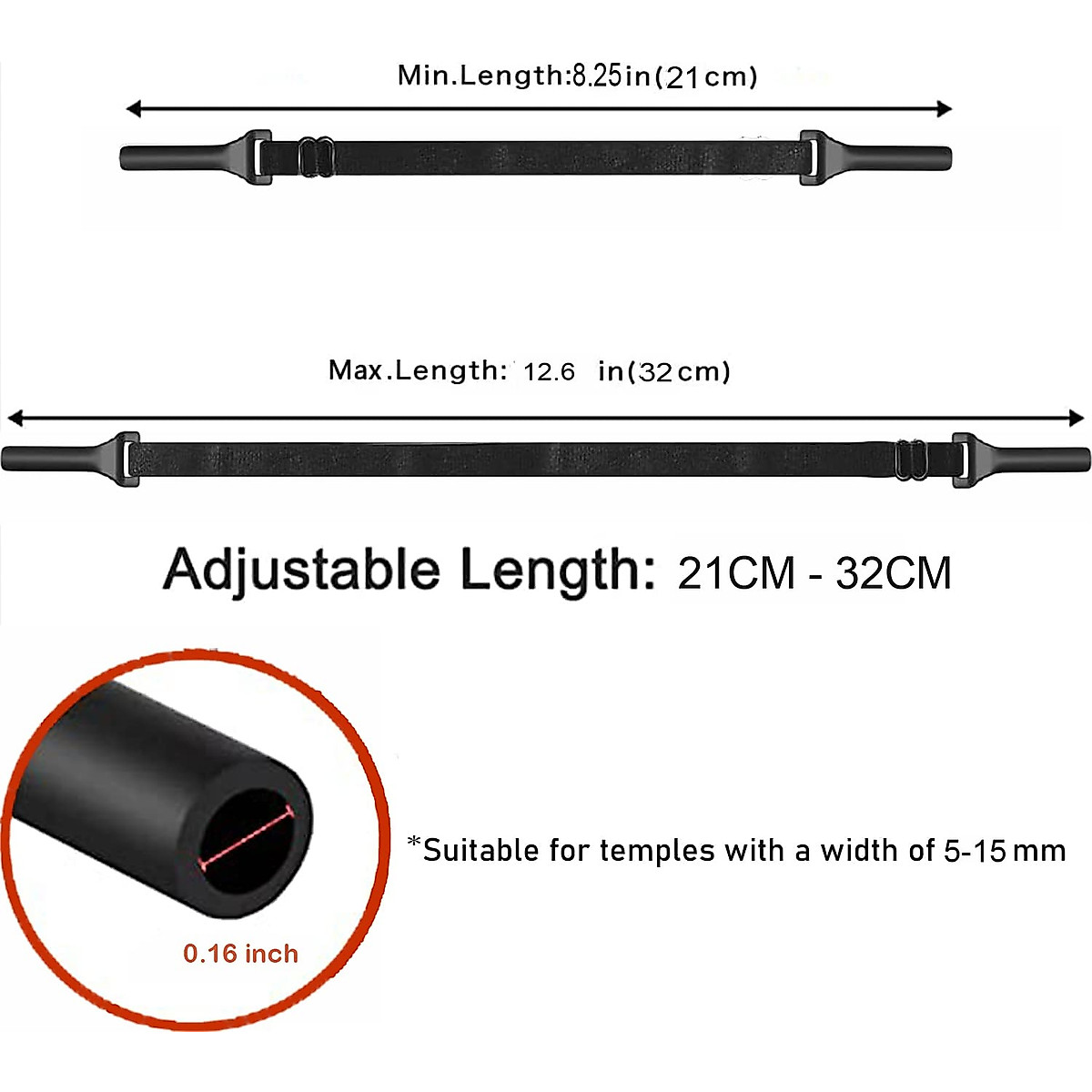 KSACLE Adjustable Glasses Strap - Upgrade 4 Pack No Tail Eyeglass Straps, Universal Fit Rope Eyewear Retainer, Sport Unisex Sunglass Retainer Holder Strap (Black,13 inch)