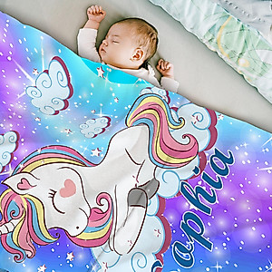 YESCUSTOM Personalized Custom Name Blankets for Baby Boys Girls, Rainbow Unicorn Toddler Throw Blanket Soft Fleece for Kids Bedroom Decor, Couch,Birhtday Gift for Kids Blankets