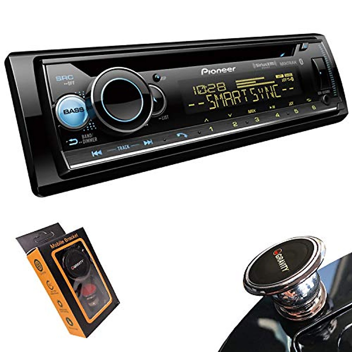 Pioneer DEH-S6200BS CD Receiver with Enhanced Audio Functions, Pioneer Smart Sync App Compatibility, MIXTRAX, Built-in Bluetooth, and SiriusXM-Ready with Gravity Magnet Phone Holder Bundle