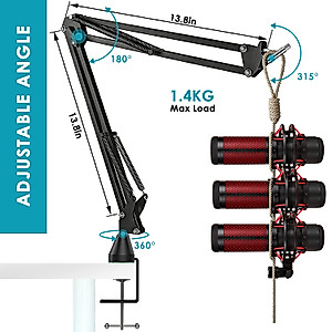 YOUSHARES Upgraded Quadcast Mic Stand with Pop Filter - Scissor Mic Boom Arm and 3 Layers Windscreen Compatible with HyperX Quadcast S Microphone to Improve Sound Quality