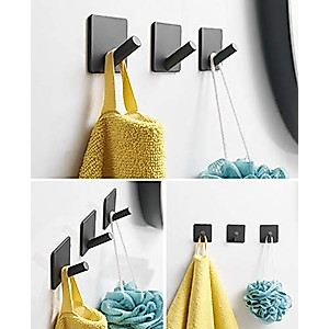 WMQL Black Hooks Waterproof 304 Stainless Steel Hooks Adhesive Hooks Hangers Waterproof Stainless Steel for Hanging Kitchen Bathroom Home-6 Packs