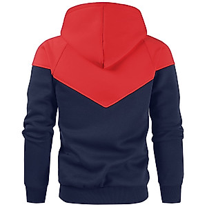 Niceif Men's Midweight Fleece Pullover Hoodies Casual Color Block Hooded Sweatshirt with Pockets, Red Navy M