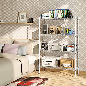 Auslar 4-Shelf Storage Wire Shelves Heavy Duty 4 Tiers Standing Shelving Units Adjustable Metal Organizer Wire Rack, Chrome