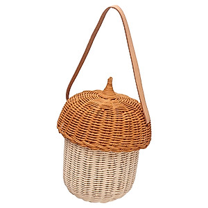 Zerodis Rattan Storage Basket Bag, Hand Woven Decorative Kids Rattan Storage Basket Waterproof Acorn Shaped Exquisite Interesting Photography Props for Outdoor (Large Handbag)