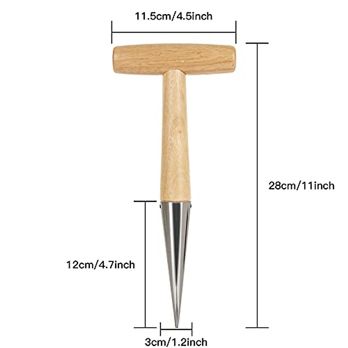 ZOEYES 2 PCS 11 Inch Stainless Steel Hand Dibber Garden Tools with Wooden Handle, Dibbler Bulb Planter, Wooden Sow Dibbers for Sowing Seeds, Transplanting Plants, Planting Bulbs, Digging, Gardening