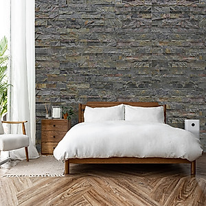 Stoneflex Peel and Stick Self Adhesive 3D Stone Tiles - Stick on Kitchen Backsplash Living Room Office Bathroom Wall Green Gold (10 Pack)…