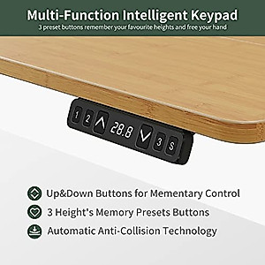 FEZIBO Dual Motors Standing Desk 55 x 24 Inches, Adjustable Height Electric Stand up Desk, Bamboo Wood
