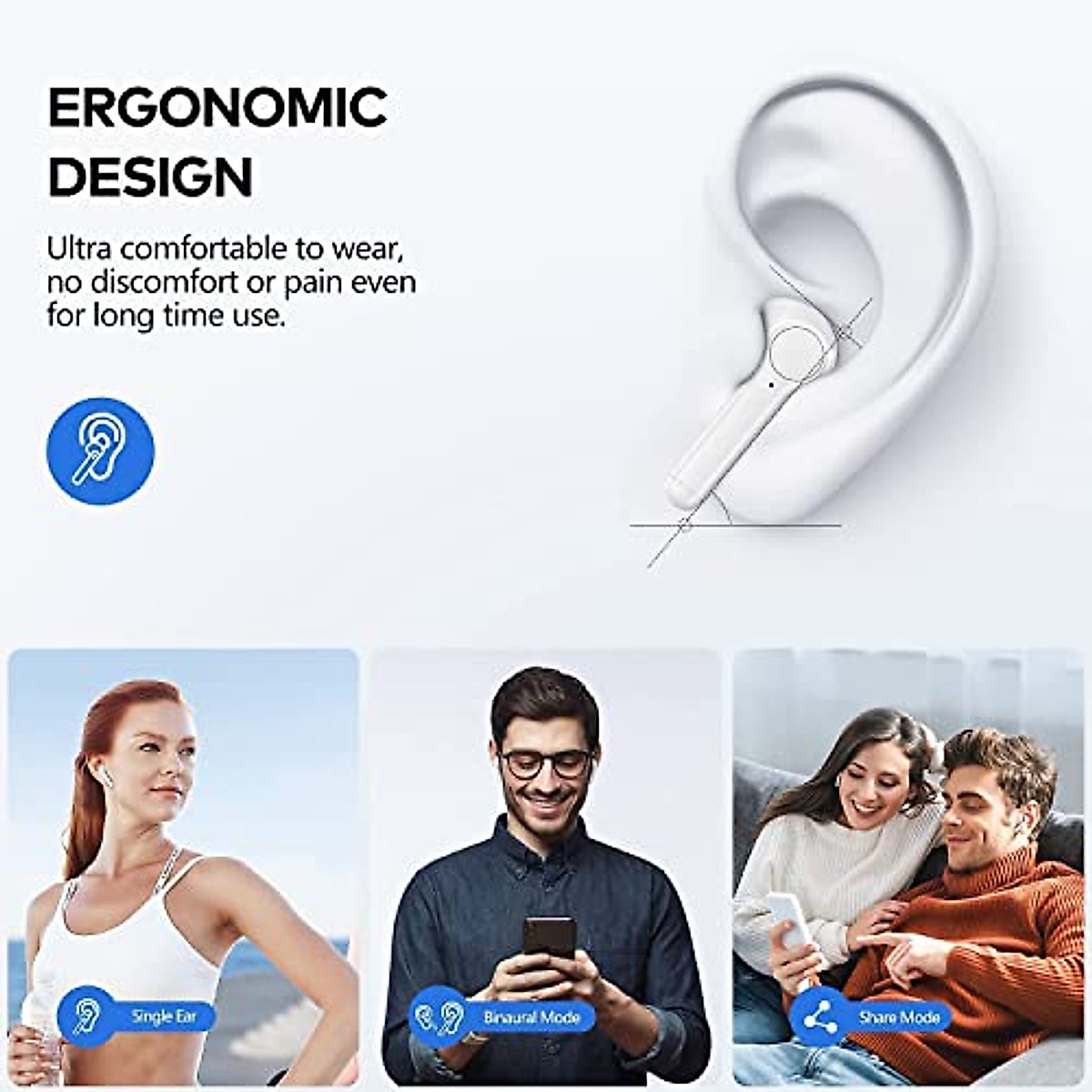 CSL-Computer Wireless Earbuds Air Buds PodsBluetooth 5.3 Headphones Noise Cancelling Bud Pro Stereo Ear pods in-Ear Built-in Mic IPX7 Waterproof for iPhone/Samsung/Android WhiteairPods (Rro12)