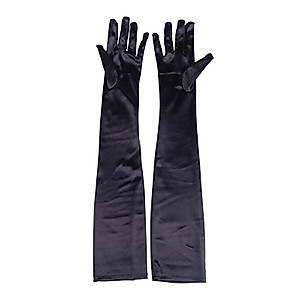 EachWell 1920s Women Ladies Smooth Long Flapper Satin Gloves Stretchy Evening Opera Party Special Occasion Gloves 21 inches Black