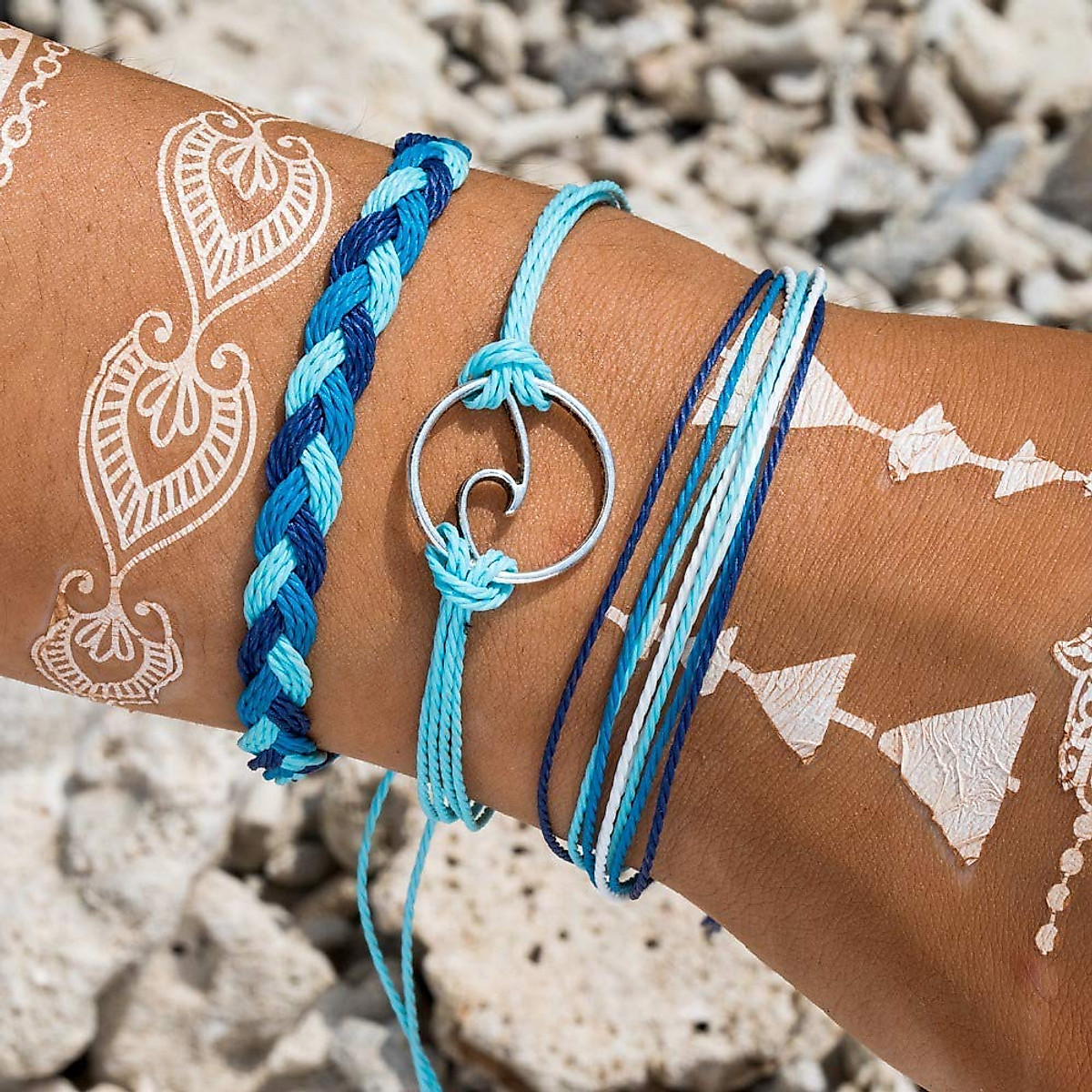 Starain Beach String Wave Bracelet for Women Handmade Waterproof Adjustable Boho Braided Rope Surfer Bracelets Set