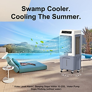 Landeagle Swamp Cooler, 3288CFM Evaporative Air Cooler with 10.6-Gal Water Tank, Evaporative Cooler with Water Level Alarm, 3 Speeds, 12H Timer, Air Cooler for Indoor Outdoor Patio Garage Use(42IN)