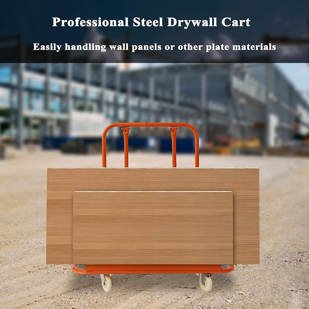 Drywall Sheet Cart, Heavy Duty Panel Dolly Cart with 4 Swivel Wheels, Handling Wall Panel, Sheetrock Sheet Panel Service Cart, Wood Panel, Rolling Dolly for Garage, Home, Warehouse (Orange, 3000 lbs)