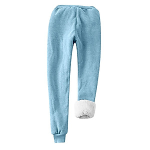 Blue Sweatpants Set for Women Winter Warm Thickened Fleece Lined Jogger Trousers Fall Outfits for Women Solid Color Bodysuits Leggings Fashion Pants with Pockets 3XL