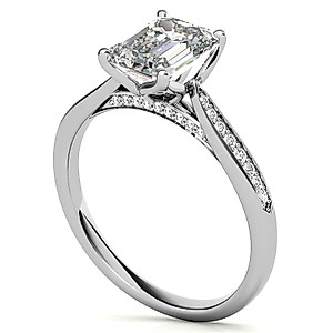 JEWELERYIUM 1 CT Emerald Cut Colorless Moissanite Engagement Ring, Wedding/Bridal Ring Set, Halo Style, Solid Sterling Silver, Anniversary Bridal Jewelry, Gorgeous Birthday Gift for Wife (5)