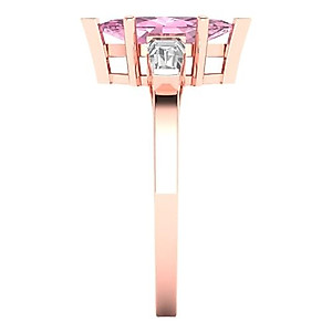 Clara Pucci 2 ct Marquise cut 3 stone Solitaire Pink Simulated Diamond Engagement Promise Anniversary Bridal Ring 18K Rose Gold 5.25