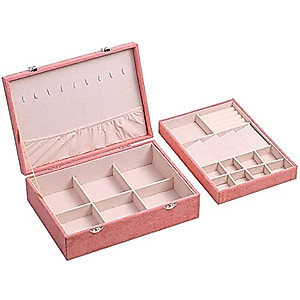 ZZYINH AN207 Crytal Velvet Jewlery Box Double Layer Large Capacity Jewelry Box Ear Stud Necklace Bracelet Flannel Ornament Box Small Jewelry (Color : Pink)