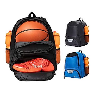 ERANT Basketball Backpack - Extra Large Sports Bag with Separate Ball and Shoe Compartment - Durable Design - Suitable for Boys and Girls - Black