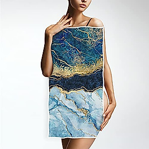 CHSIN Blue Marble Gold Foil and Glitter Wavy Hand Towels Soft Absorbent Quick Dry Towel Hign Quality Hanging Towels for Bathroom, Gym, Swimming Pool, Running 30x15inch 21210206