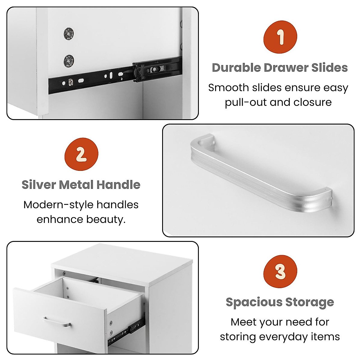 Karl home Nightstands Set of 2 with Drawer for Bedroom, Wood Night Stand Set 2 with Open Shelf, Modern Nightstand Bedside Tables Set of 2, End Table, White