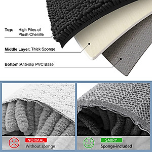 Smiry Luxury Chenille Bath Rug, Extra Soft and Absorbent Shaggy Bathroom Mat Rugs, Machine Washable, Non-Slip Plush Carpet Runner for Tub, Shower, and Bath Room(16''x24'', Black)