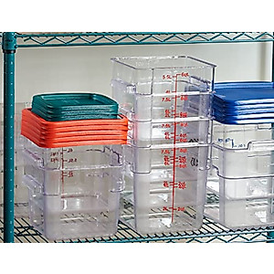 CURTA 4 Pack Food Storage Container with Green Lid - NSF Commercial Grade in 4.0 Qt - Square, Clear, Polycarbonate