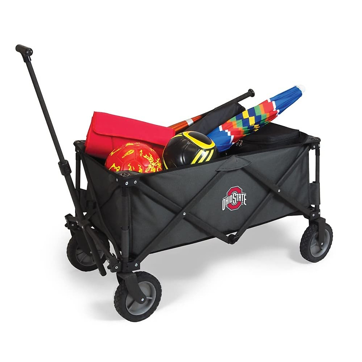 PICNIC TIME NCAA Ohio State Buckeyes Adventure Wagon Folding Wagon - Wagon Cart - Sport Utility Wagon - Beach Wagon Collapsible, (Dark Gray)