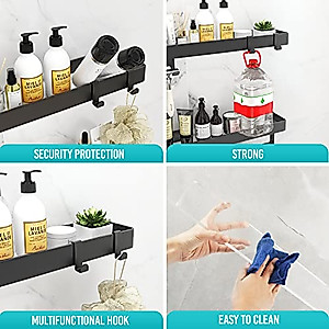 Boiarc Bathroom Shelves Acrylic Shower Shelves Wall Mounted Glass Shelves for Bathroom 2 Tier No Drilling Shower Shelf Storage Organizer with Towel Bar Black Acrylic Shower Caddy for Bathroom Kitchen