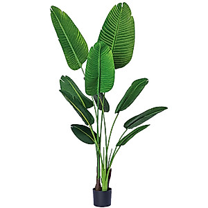 One 5 Foot Artificial Silk Bird of Paradise Palm Tree Potted Plant