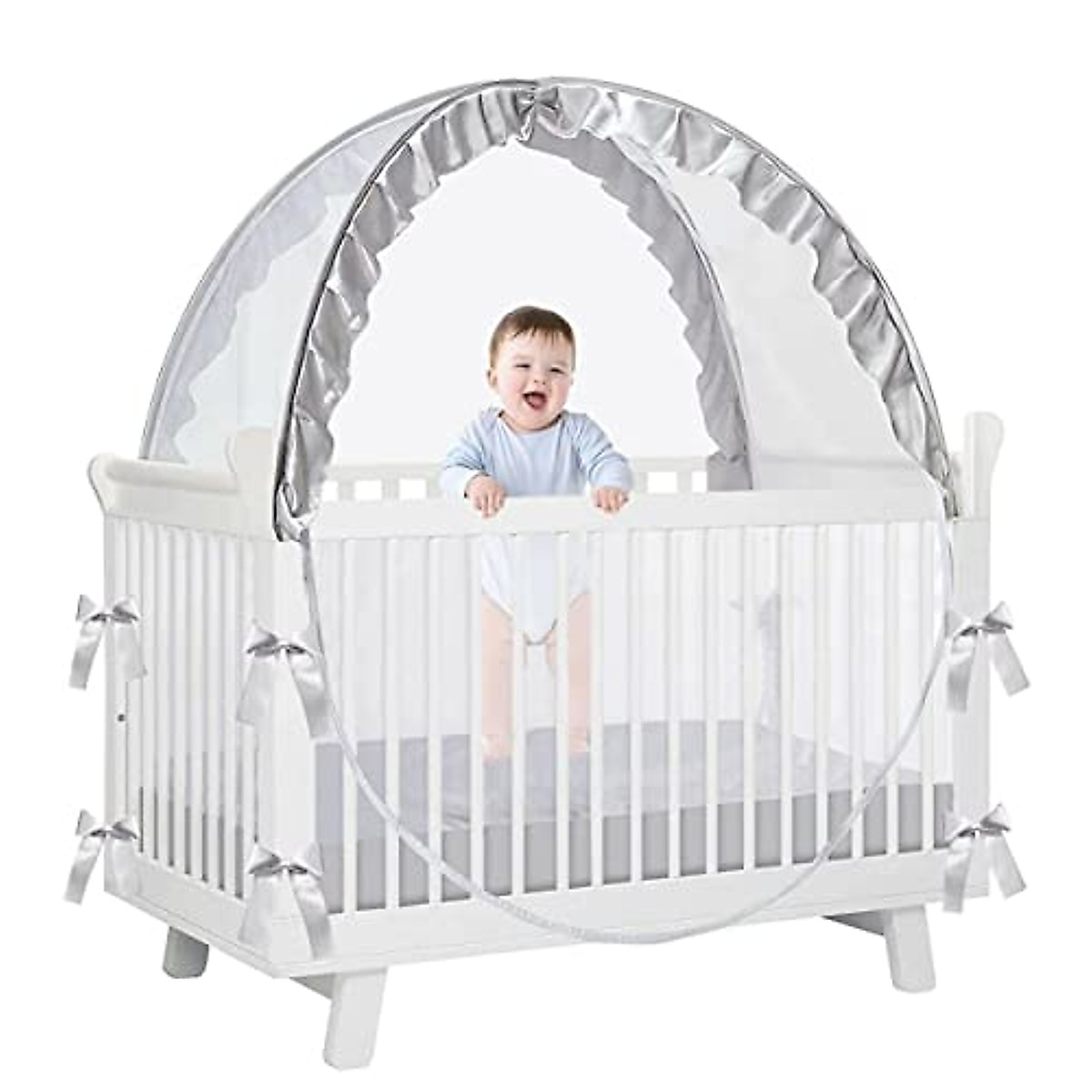 Baby Safety Crib Tent - Premium Toddler Crib Topper to Keep Baby from Climbing Out - See Through Mesh Crib Net - Mosquito Net - Pop-Up Crib Tent Canopy to Keep Infant in