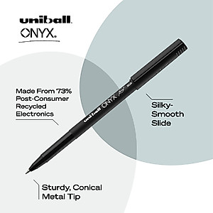 uni-ball Onyx Rollerball Pens Fine Point Micro Tip, 0.5mm, Black, 12 Pack