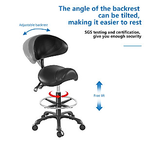 Coczeb Saddle Stool with Back Support Ergonomic Seat Hydraulic Adjustable with Footrest for Home Office Dental Tattoo Salon Shop Use