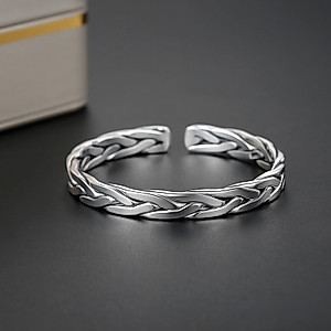 haiiah Sterling Silver Unisex Cuff Bracelet, Simple Dainty Twisted Braided Cuff Unisex Bangle Bracelet (1.40)