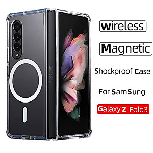 ioiFour for Samsung Galaxy Z Fold 3 Magnetic Clear Case, Compatible with Wireless Charger and Magsafe Card Wallet, Simplistic Transparent Shockproof and Drop-Proof Case