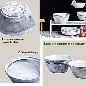 Yundu Grey Marble Ceramics Bowls Set, 58 Ounces Large Salad Bowl Set of 3, Serving Bowls, Large Cereal Snack Bowls for Kitchen, Dishwasher & Microwave Safe