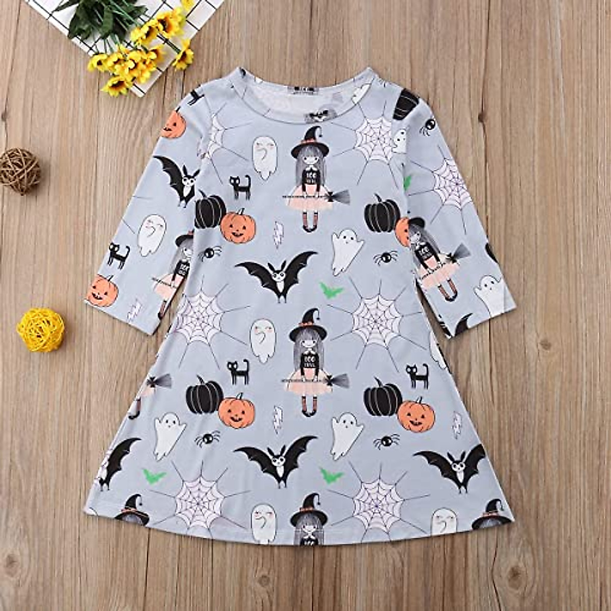 1-6T Toddler Kids Baby Girls Halloween Outfits Ghost Pumpkin Print Long Sleeve Dress Winter Clothes (Blue, 5-6 T)