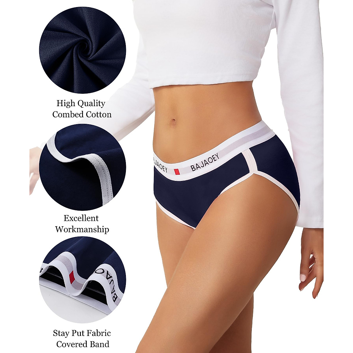 BAJAOEY Women's Cotton Underwear Womens Cheeky Panties for Women Soft Comfy Ladies Bikini Hispter 5 Pack S-XL