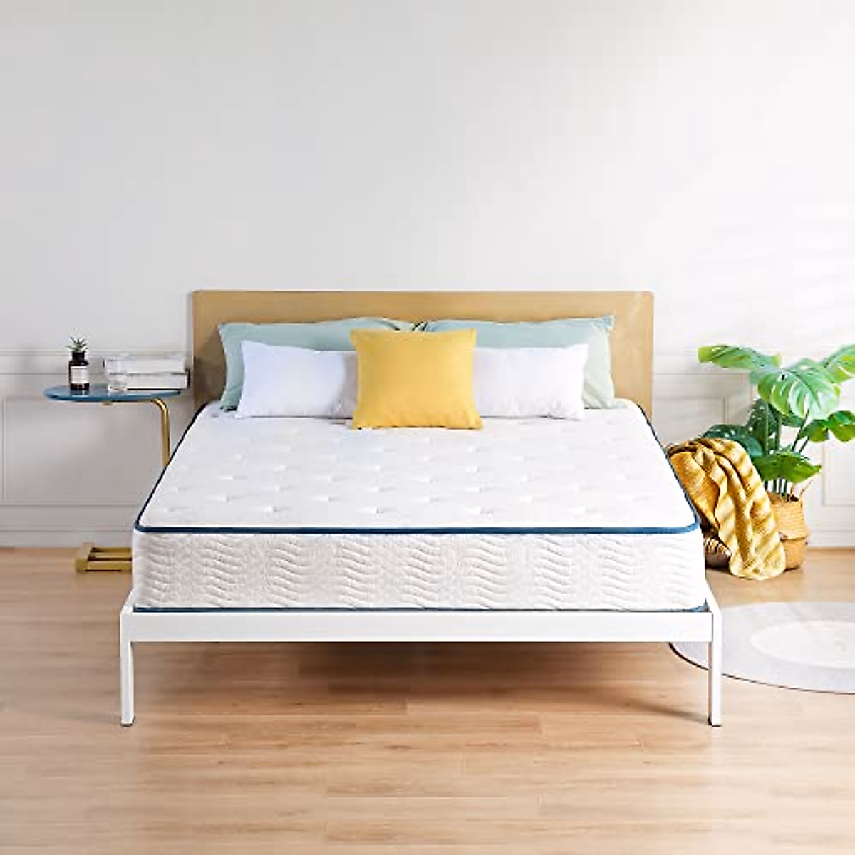 PrimaSleep 10 inch Hybrid Comfort Tight Top Spring Mattress Queen Size Dark Blue Piping,Cool I Gel Memory Foam, CertiPUR US Certified, Compressed Packing