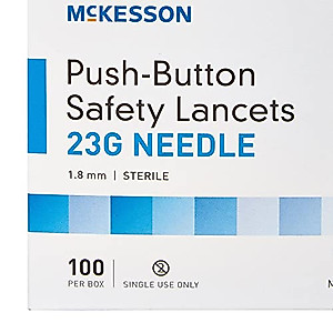 McKesson Safety Lancets, Sterile, Push-Button, 23 Gauge Needle, 1.8 mm, 100 Count, 1 Pack