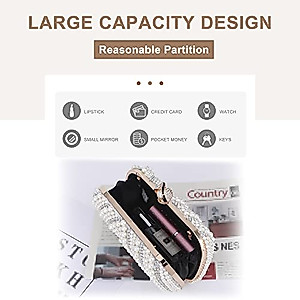 UONIFANS Womens Evening Bags Artificial Pearl Clutch Purse Shiny Rhinestones Handbag for Wedding Party Prom Women Bag (White)