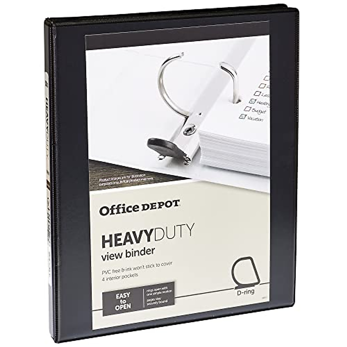Office Depot® Brand Heavy-Duty Easy Open® Round-Ring View Binder, 1/2" Rings, 54% Recycled, Black