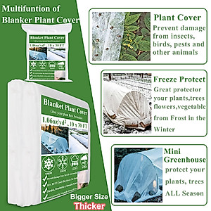 WYRJXYB Plant Covers Freeze Protection Kit 10 x 30Ft with 6Pcs Garden Hoops & 18 Clip-Frost Cloth Plant Blankets Floating Row Cover for Outdoor Plants Raised Bed Greenhouse Winter Frost Sun Protection