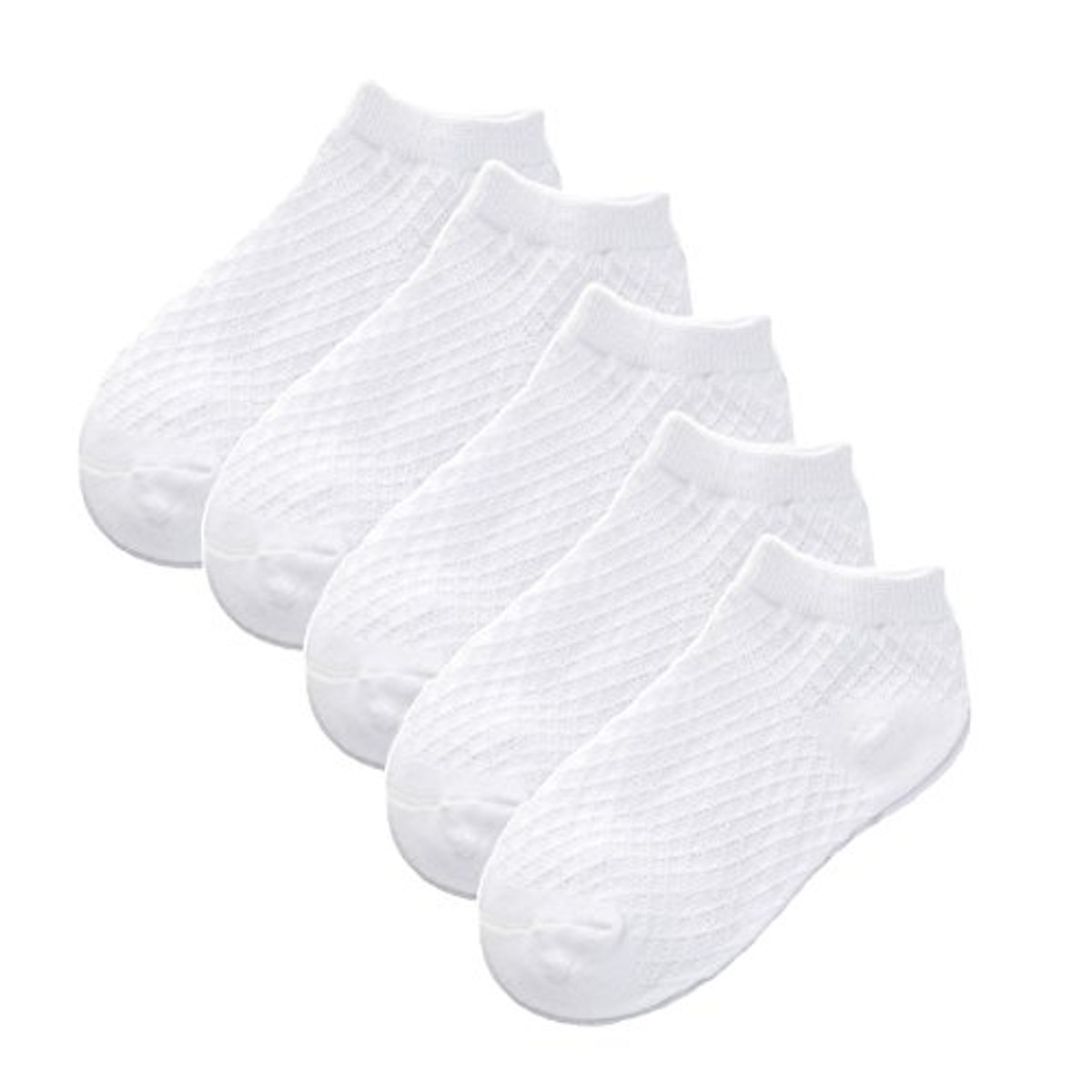 Looching Pack of 5 Mesh Thin Baby Girls Boys Cotton White Socks Toddler Kids No Show Ankle Socks 1-10T (6-8 Y, Mesh White)