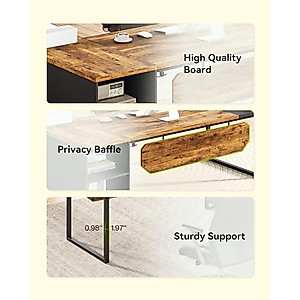 LITTLE TREE 70.8 Inches Executive Desk and 55 Inches File Cabinet Combo, Large L Shaped Computer Desk with Storage Cabinet and Shelves, Modern Business Furniture for Home Office, Rustic Brown & Black